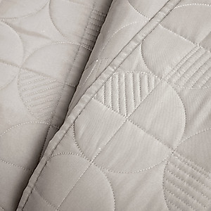 Lush Decor Mid Century Circle Reversible Oversized Cotton 3 Piece Quilt Set, Full/Queen, Gray