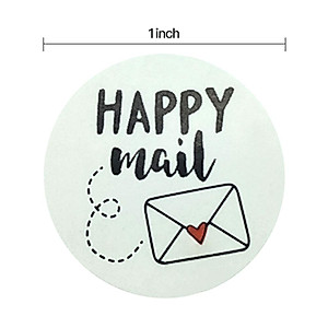 2 Rolls Happy Mail Stickers, 1000 Pcs Adhesive Labels, 1 Inch Round Decorative Sealing Labels, for Christmas Gifts, Halloween Party, Wedding Party Supplies