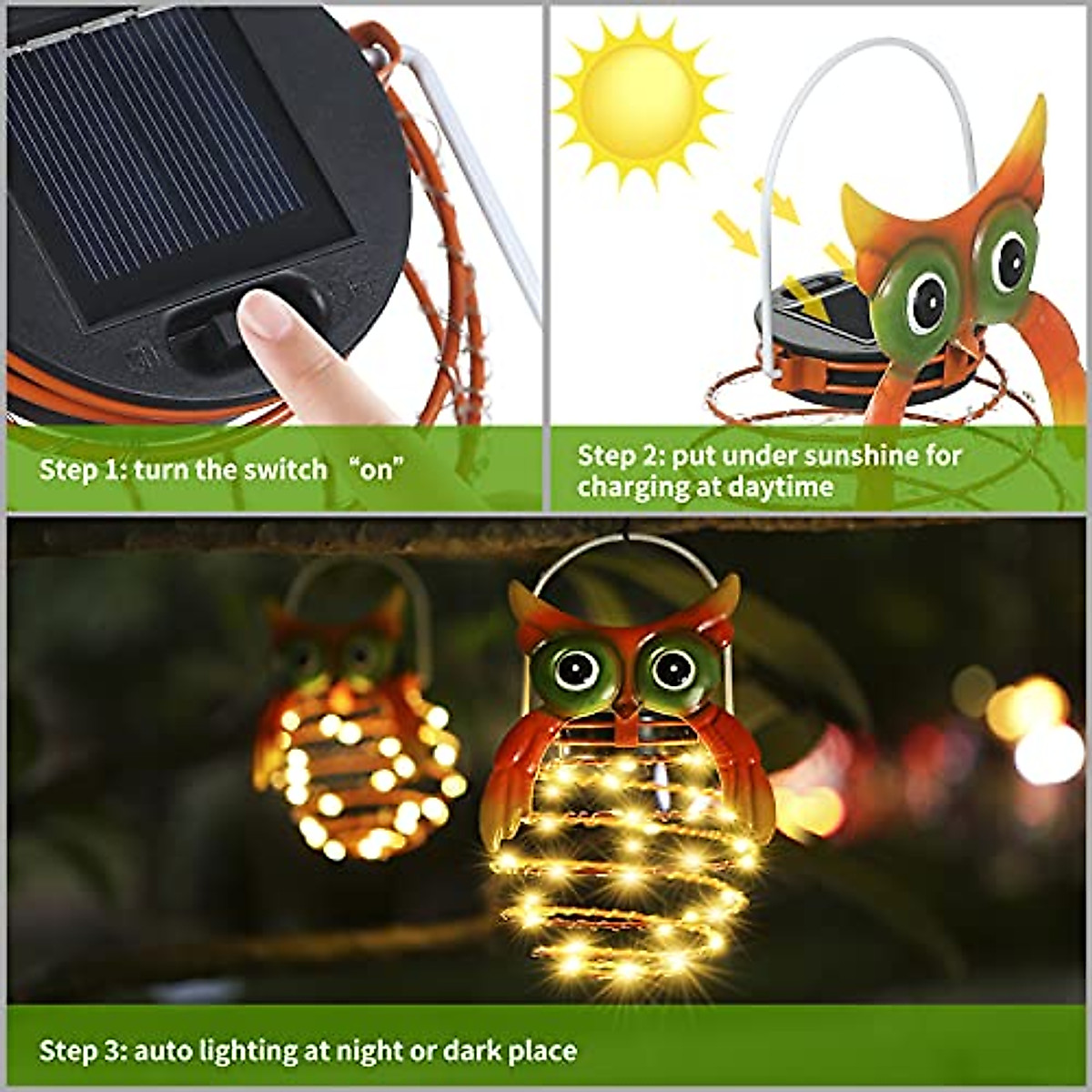 Tomshine Owl Solar Lights Outdoor, Pineapple Hanging Solar Lanterns, Metal Waterproof Solar Garden Lights Decorative for Pathway,Yard, Lawn 2 Pack