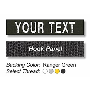 Custom Embroidered Uniform Name Tapes on Twill Fabric - Hook Backing - Ranger Green Twill Fabric