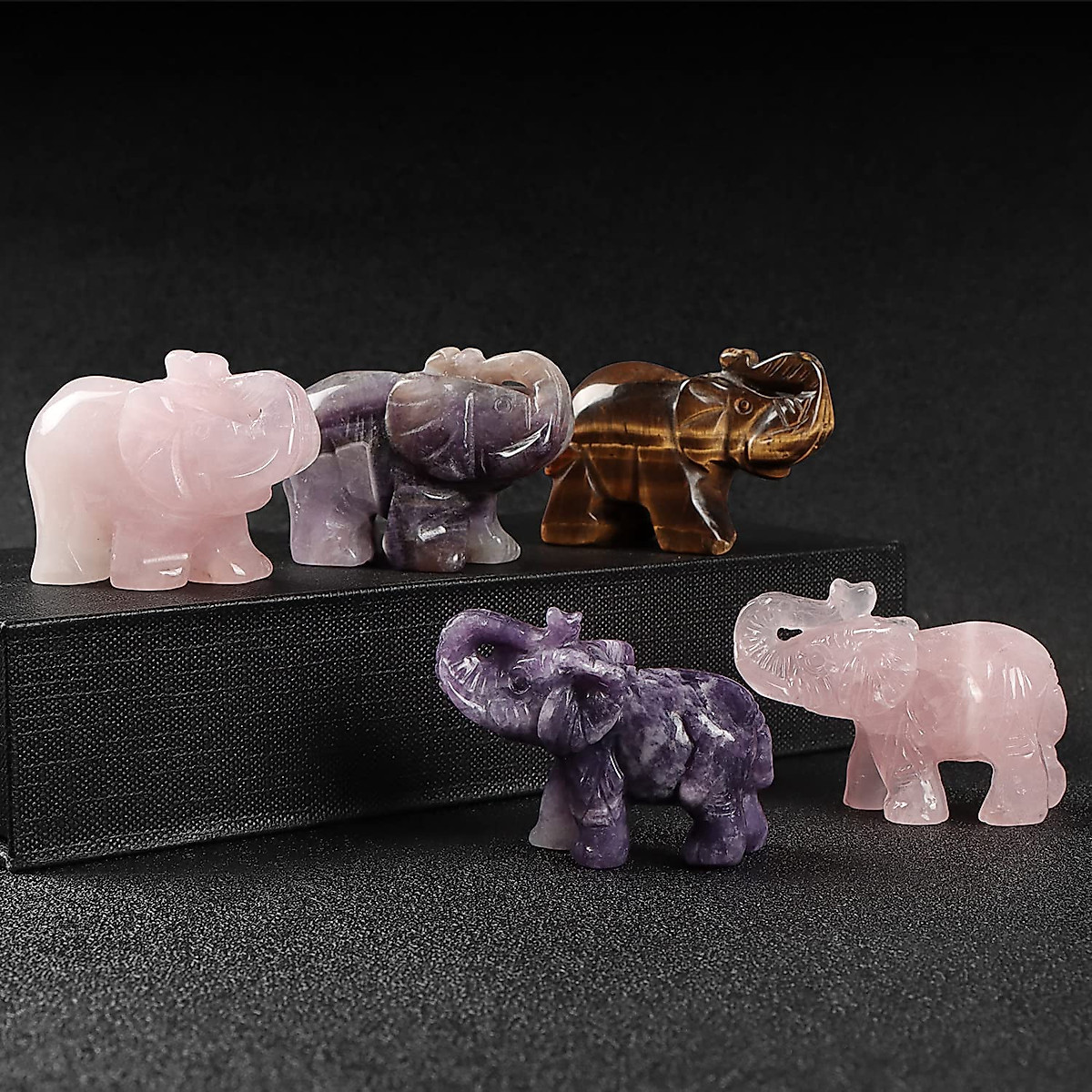 Artistone 2 Inch Yellow Tiger Eye Crystal Elephant Hand Carved Natural Stone Processed Crystal Gem Elephant Statue Animal Collectibles Home Decor Desk Accessories with Gift Box