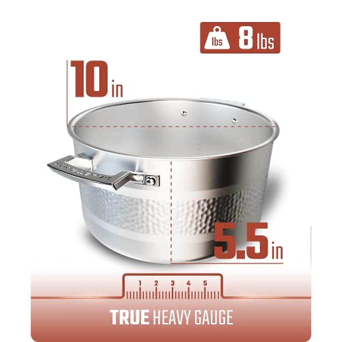 Dalstrong Stock Pot - 8 Quart - The Avalon Series - 5-Ply Copper Core Cookware - Cooking Pot - Hammered Finish Sauce Pot - Premium Silver Pots and Pans - Dutch Oven Pot with Lid & Pot Protector