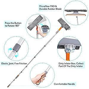 Clonynix 2 in 1 Squeegee for Window Cleaning with Extension Pole Detachable Cleaning Kit 94" Rotatable Washing Equipment Glass Cleaning Tools for Indoor/Outdoor