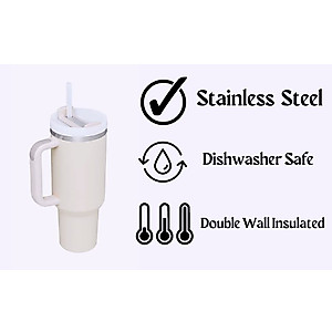 40 oz Tumbler With Handle and Straw Lid | Stanley Style | Stainless Steel Insulated Tumblers | Travel Mug for Hot and Cold Beverages, Thermos Travel Coffee Mug (Fog)