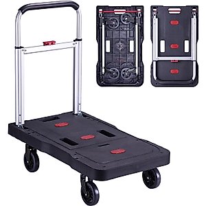 Katsuyoku Folding Hand Truck Portable Trolly,Platform Transport Hand cart with 330lbs Capacity Practical handling Tools for Household Industrial Black
