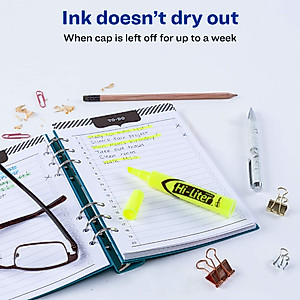 Avery Hi-Liter Desk-Style Highlighters, Smear Safe Ink, Chisel Tip, 12 Fluorescent Yellow Highlighters (24000)
