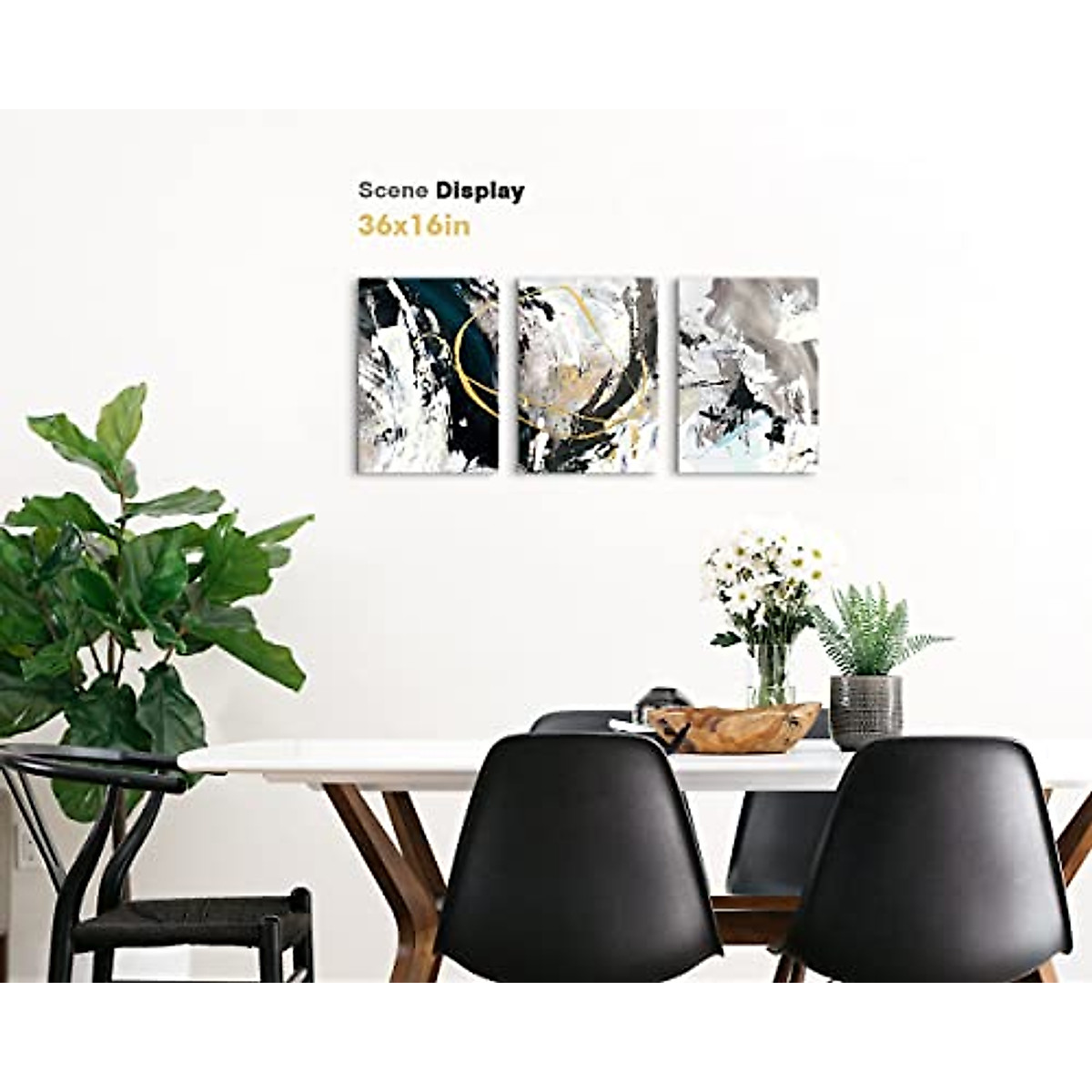 GIFTTWART Wall Art Bedroom Black and White Canvas Artwork for Walls Modern Abstract Graffiti Gold Wall Decor Home Decorations for Living Room Dining Room Office 36x16in