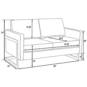 LeisureMod Lincoln Modern Mid-Century Upholstered Leather Loveseat with Gold Frame, Navy Blue