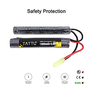 TATTU 9.6V NiMH Battery 1600mAh Butterfly Nunchuck Stick Rechargeable Battery Pack with TMY Connector for Airsoft ICS CA TM SRC JG G36 G&M733