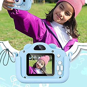 Qionia Mini Digital Children Camera, Comfortable 2MP Kids Cartoon Camera Toy High Definition 2 Inch Screen Multifunctional for Gifts(Sky Blue)