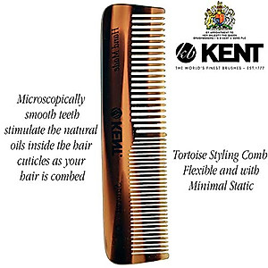 Kent A OT Small Double Tooth Hair Pocket Comb, Fine / Wide Tooth Comb For Hair, Beard and Mustache, Coarse / Fine Hair Grooming Comb for Men, Women and Kids. Saw Cut Hand Polished. Handmade in England