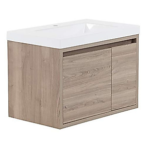 Spring Mill Cabinets Kelby 30 Inch Modern Floating Bathroom Vanity with White Single Sink Top, 1-Door Cabinet, 1 Soft-Close Drawer, 30.5" W x 18.75" D x 22.25" H, Forest Elm