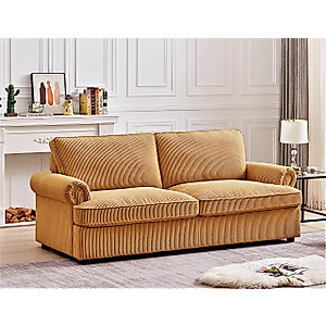Container Furniture Direct Reversible Sleeper Sofa with Memory Foam Mattress, Comfortable and Durable Full Size Bed Couch for Living Rooms, Upholstered with Corduroy Fabric, 70" Wide, Ginger