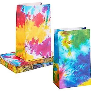 Zonon 48 Pieces Tie Dye Paper Bags Goody Bags Colorful Party Paper Bags Tie Dye Party Accessories Party Decoration Supplies 2 Styles for Birthday Party Retro Theme Party Tie Dye Theme Party