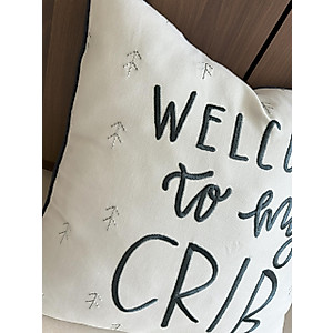 VAGMINE Welcome to My Crib Quote Embroidered Decorative Square Accent Throw Pillowcase - Nursery Decor, Boys Room Decor - 18x18 Inches, Ivory