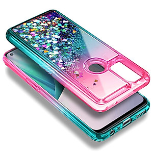 NZND Designed for OnePlus Nord N10 5G Case, Sparkle Glitter Flowing Liquid Women Girls Cute Phone Case for OnePlus Nord N10 5G (Pink/Aqua)