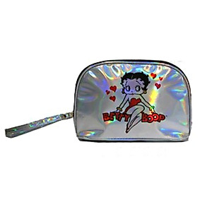 Betty Boop Wallet - Clasp Closure or Zip Around Clutch Wallet Wristlet Phone Case Organizer Wallet with Wrist Strap (Silver Pouch/Wallet)