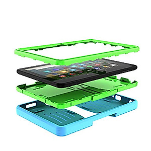 EpicGadget Case for Amazon Fire HD 8 / Fire HD 8 Plus (12th Generation, 2022 Released) - Heavy Duty Hybrid Case Cover with Kickstand + 1 Screen Protector and 1 Stylus (Blue/Green)