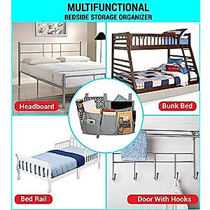 Corodo Bedside Caddy, Bedside Organizer for Dorm Bed, Bunk Bed Caddy with 8 Pockets for Baby Bed, Hospital Beds, Grey