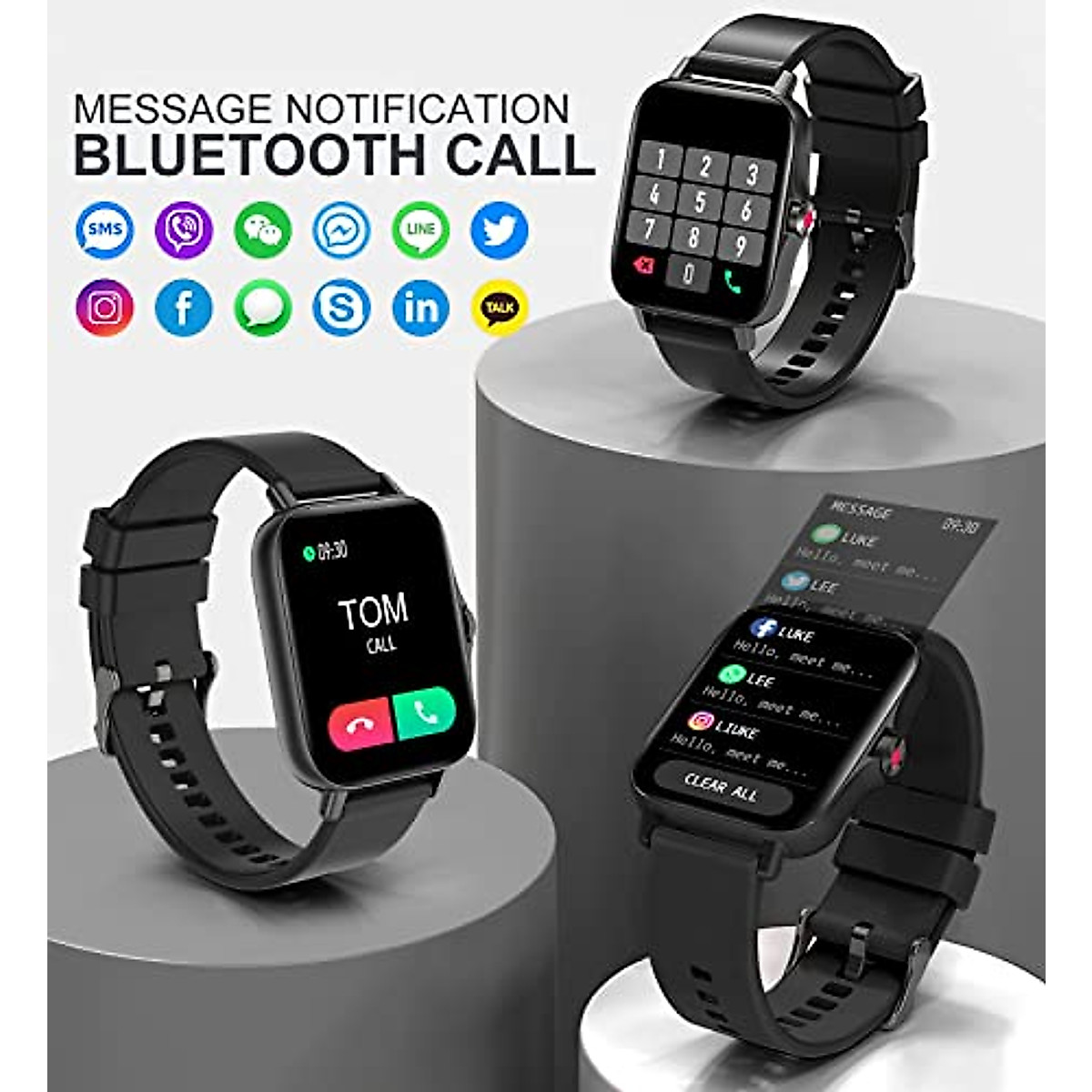 Iaret Smart Watch for Women Men (Answer/Make Call), Fitness Tracker for Android iOS Phones Waterproof Smartwatch 1.7" HD Full Touch Screen Activity Trackers Heart Rate Sleep Monitor Pedometer, Black