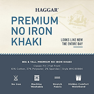 Haggar mens Premium No Iron Khaki Classic Fit Expandable Waist Flat Front dress pants, Black, 40W x 29L US