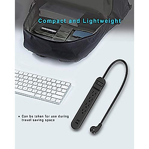 Wishinkle Surge Protector, 4 AC Multiple Plug Outlets with 2 USB Power Strip, 2.5 ft Flat Plug Extension Cord for Home, Office, Travel, School, Black