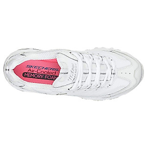 Skechers Women's D'Lites Memory Foam Lace-up Sneaker,White Silver,7.5 M US