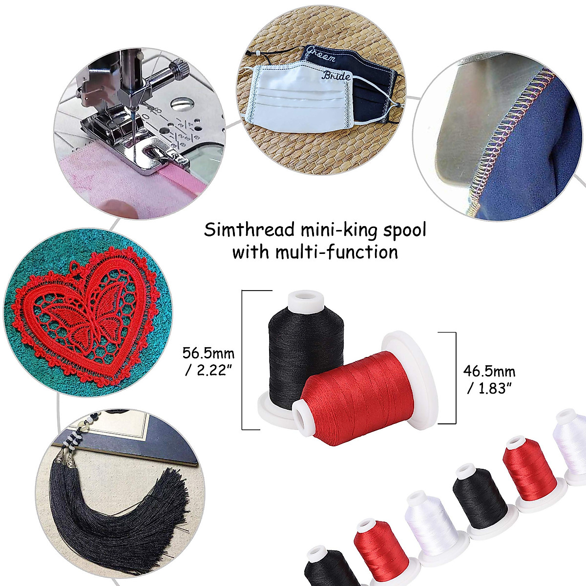 Simthread Embroidery Machine Thread Kit 800Y 21 Spools Black White and Red Colors for Professional Embroidery Design