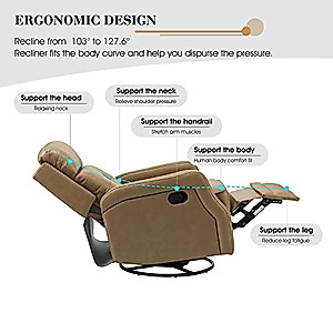 HULALA HOME Genuine Leather Swivel Rocker Recliners Set of 2 with Adjustable Backrest & Footrest, Manual Glider Recliners with 360° Swivel Base, Home Theater Sofa Chairs for Living Room, Taupe