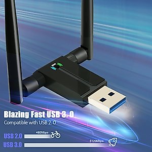 1300M WIFI Adapter for Desktop PC, ALINKVITE 2×5dBi Antenna Mini USB WIFI Adapter, USB 3 WIFI Dongle, 2.4/5GHz USB Network Adapter, WIFI USB Wireless Adapter for WIN 10/8/8.1/7/XP/Vista, Linux, Mac OS