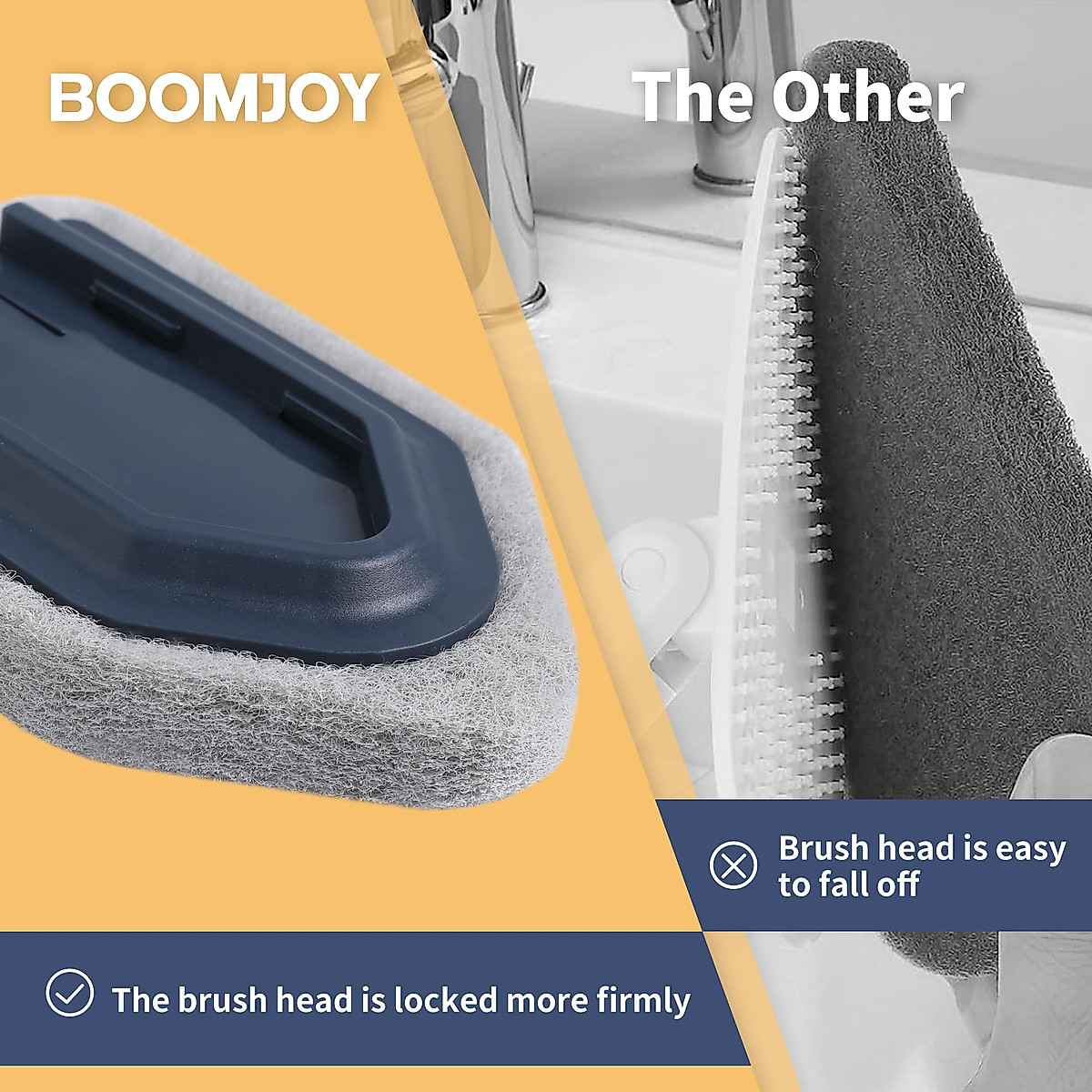 BOOMJOY Tub Cleaner Brush with Long Handle, 55" Extendable Tub Scrubber with Locking Head, No Scratch Shower Cleaning Brush for Bathtub, Bathroom Ceilings, Toilet, Kitchen, Tile, Sink