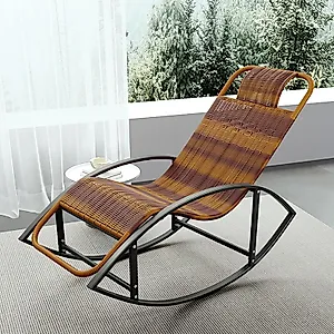 Rattan Chairs Rocking Chair Outdoor Rocker Oversized Rocker, Padded Cushion Comfy Patio Chairs Camping Chairs With Steel Frame For Patio, Backyard, Balcony, Porch, 150KG Weight Capacity ( Color : D )