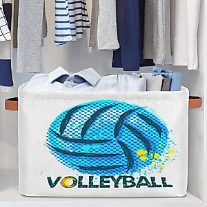 AUUXVA Storage Basket Cube Sport Blue Volleyball Large Collapsible Storage Baskets Bins with Handles Laundry Organizer for Closet Shelves Nursery Bathroom Pantry, 2 Pack