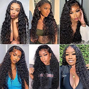 Nervoss Water Wave 13x4 HD Transparent Lace Front Wigs Human Hair Pre Plucked Deep Wave Glueless Wigs Human Hair 180% Denisty Lace Frontal Wigs Human Hair for Women Natural Black Color 22 Inch