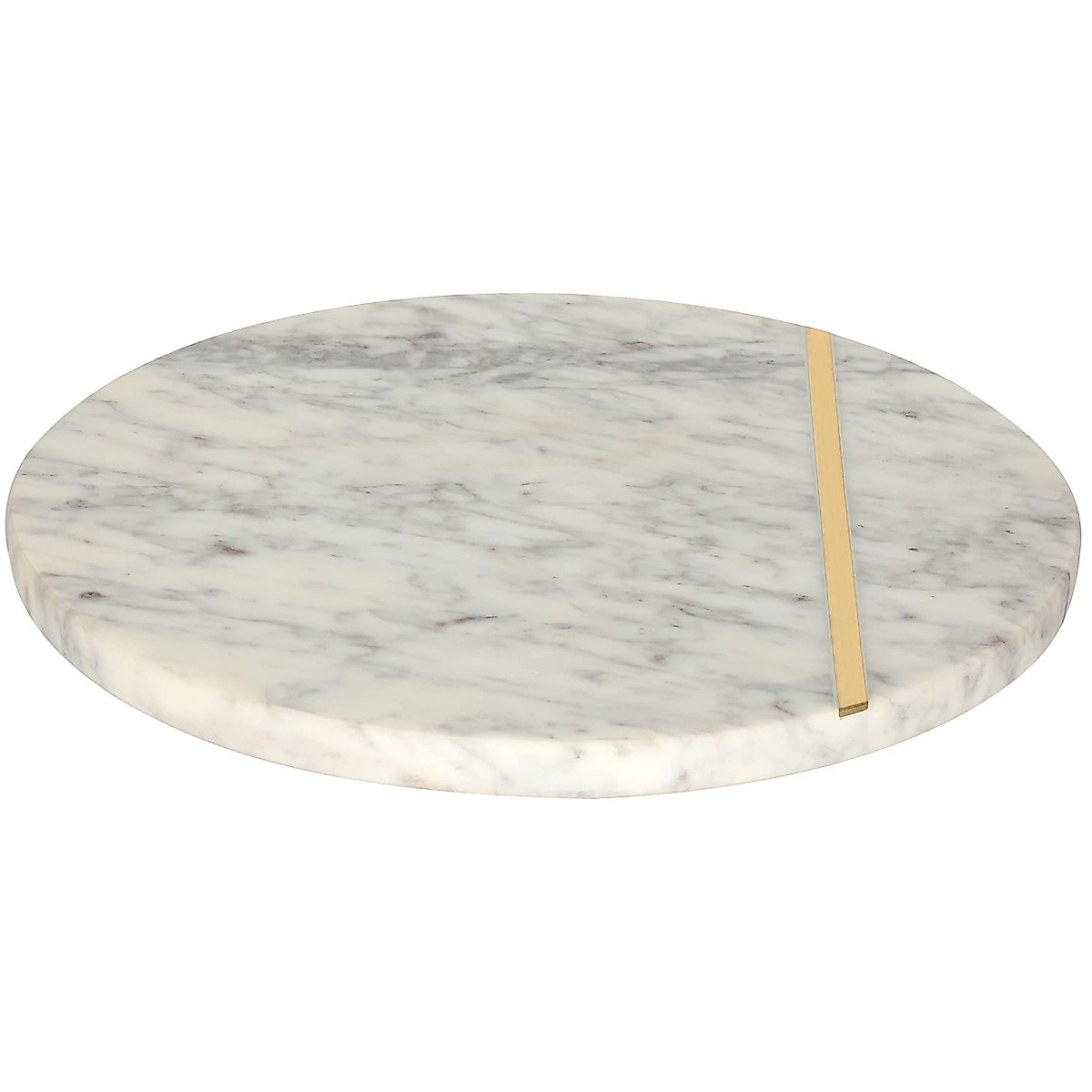 MyGift Modern White Marble Lazy Susan for Table, Serving Turntable Tray with Brass-Tone Metal Strip Accent - Handcrafted in India