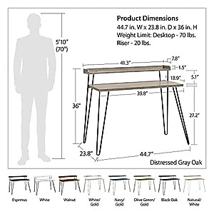Ameriwood Home Haven Retro Desk with Riser, White