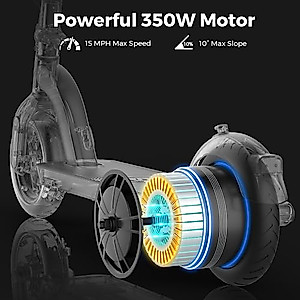 Wheelspeed Electric Scooter Primer, 12-14 Miles Long Range & 15 MPH Lightweight Commuting Electric Scooter, 350W Motor & 8.5" Pneumatic Tires Portable E-Scooter for Adults with Anti-Theft E-Lock