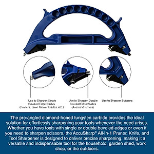 AccuSharp All-in-One Sharpener, All Purpose Sharpener for Knives, Scissors, Garden Tools, Sharpens & Restores Serrated Knives, Cleavers, Axes, Machete, Blue