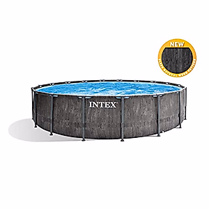 Intex Greywood Prism Frame 15' x 48" Round Above Ground Outdoor Swimming Pool Set with 1000 GPH Filter Pump, Ladder, Ground Cloth, and Pool Cover