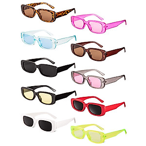 Frienda 10 Pairs Small Rectangle Sunglasses Women Retro Square Glasses 90s Vintage Sunglasses Trendy for Festival Party Decor