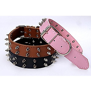 Benala 20-22" Large Spikes Leather Dog Collars Studded Dog Collar Medium Or Large Pet Collar Adjustable