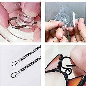 BOXCASA Suction Cup Hooks Pack,Hanging Chain with Adhesive Hooks and Suction Cup Hooks for Stained Glass Window Hangings,Suncatchers,Kitchen,Windows, Tiles,4 Pieces 8 Inch and 2 Pieces 24 Inch Pack