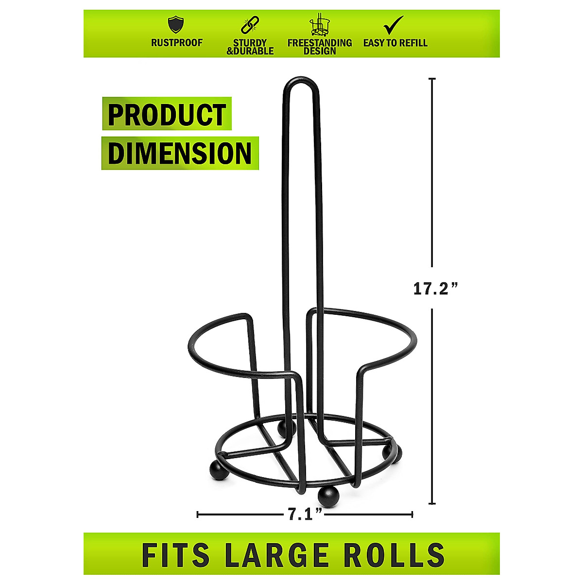 Totally Kitchen Paper Towel Holder | Simple Tear Standing Paper Towel Dispenser | Heavy Duty Metal Construction | Fits Rolls | Matte Black