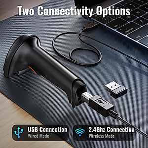 Tera Barcode Scanner Wireless and Wired with Battery Level Indicator 1D 2D QR Digital Printed Bar Code Reader Cordless Handheld Barcode Scanner Compact Plug and Play Model D5100