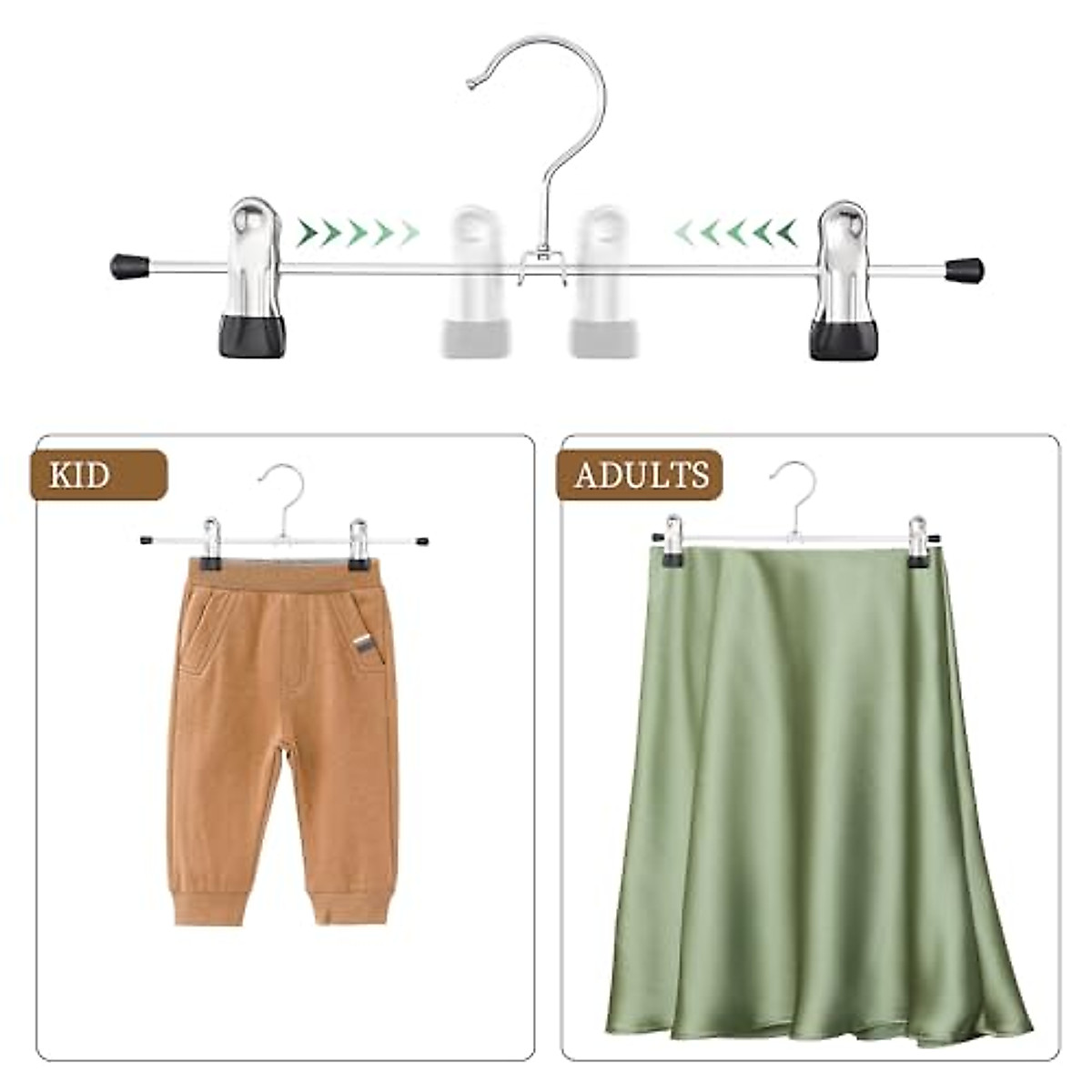 HWAJAN Pants Hangers with Clips 30 Pack Adjustable Skirt Hangers for Women Non-Slip Trousers Hanger for Jeans Clothes Hangers for Pants Heavy Duty Space Saving Shorts Hangers,Black,12Inch