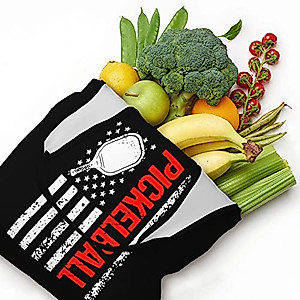 American Flag Pickleball Pickleball Canvas Shoulder Tote Bags Reusable Handbags Shopping Bag For Daily Women Or Men