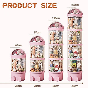 MOFGOE Pink Stuffed Animal Storage Tube, Transparent Toy Display Case, Large Storage Baskets for Kids Toys Room with LED String Light, Toy Storage for Room Decor,162cm