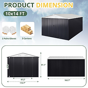 VIWAT 10x14 Outdoor Storage Shed, Garden Shed with Updated Frame Structure and Lockable Doors, Metal Tool Sheds for Backyard Garden Patio Lawn, White