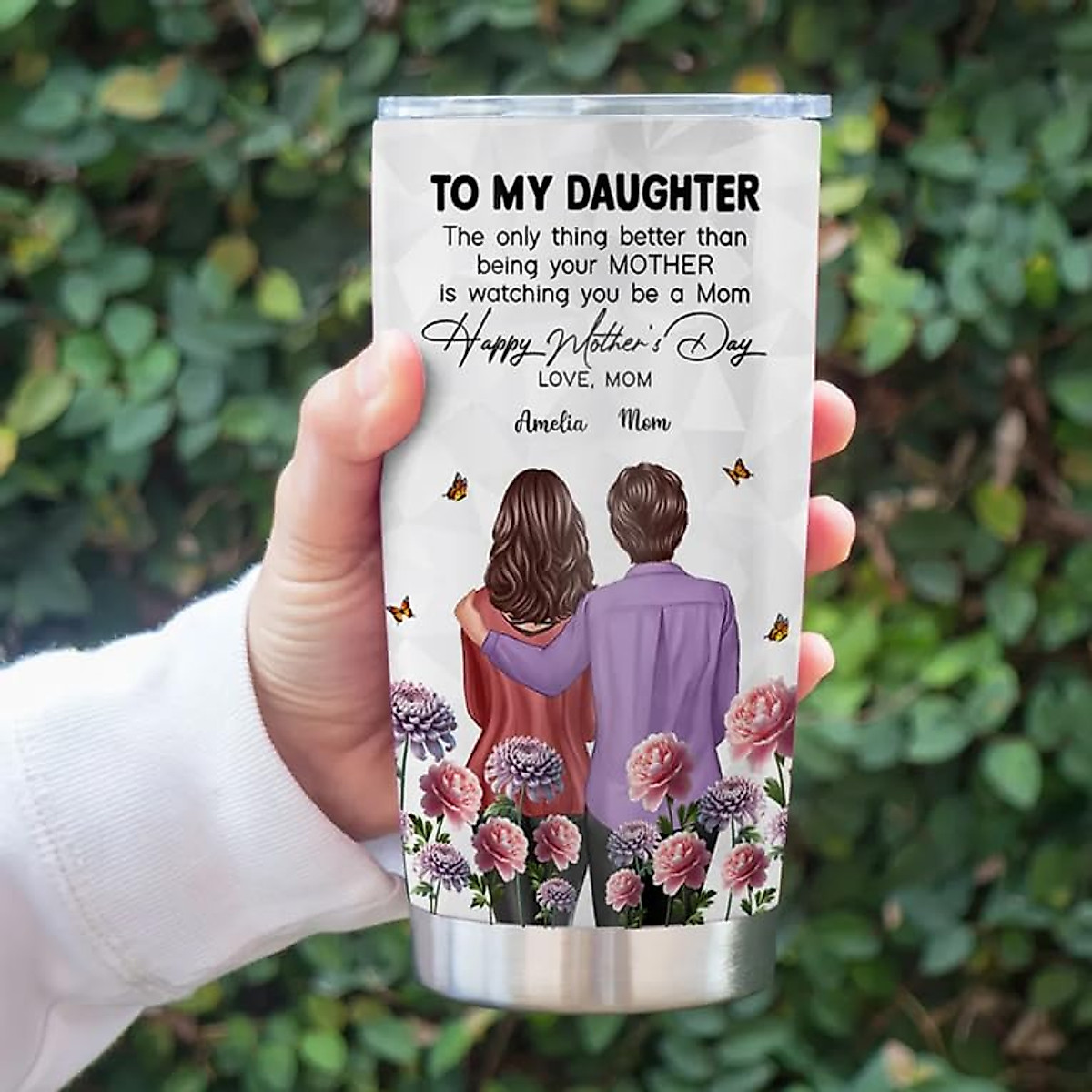ORIWAVE To My Daughter From Mom Happy Mother's Day Birth Flower, Christmas, Birthday Personalized Tumbler 20 Oz Stainless Steel For Mom, Daughter, Grandma