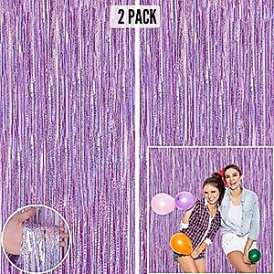 Light Purple Foil Fringe Curtain Backdrop (2 Pack) - 9.8 x 3.3 ft Photo Booth Backdrop Curtain for Parties - Tinsel Curtain Fringe Backdrop Party Decorations for Birthday, Wedding, Bachelorette Party